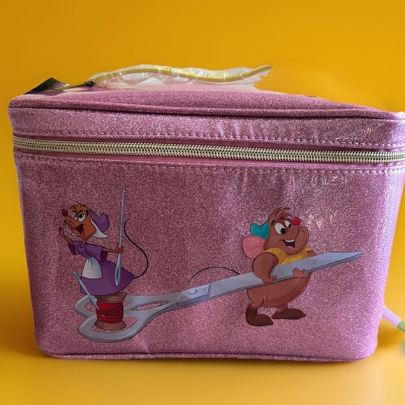 Disney | Bags | Disney Pink Glitter Cinderella Mice At Work Cosmetic ...